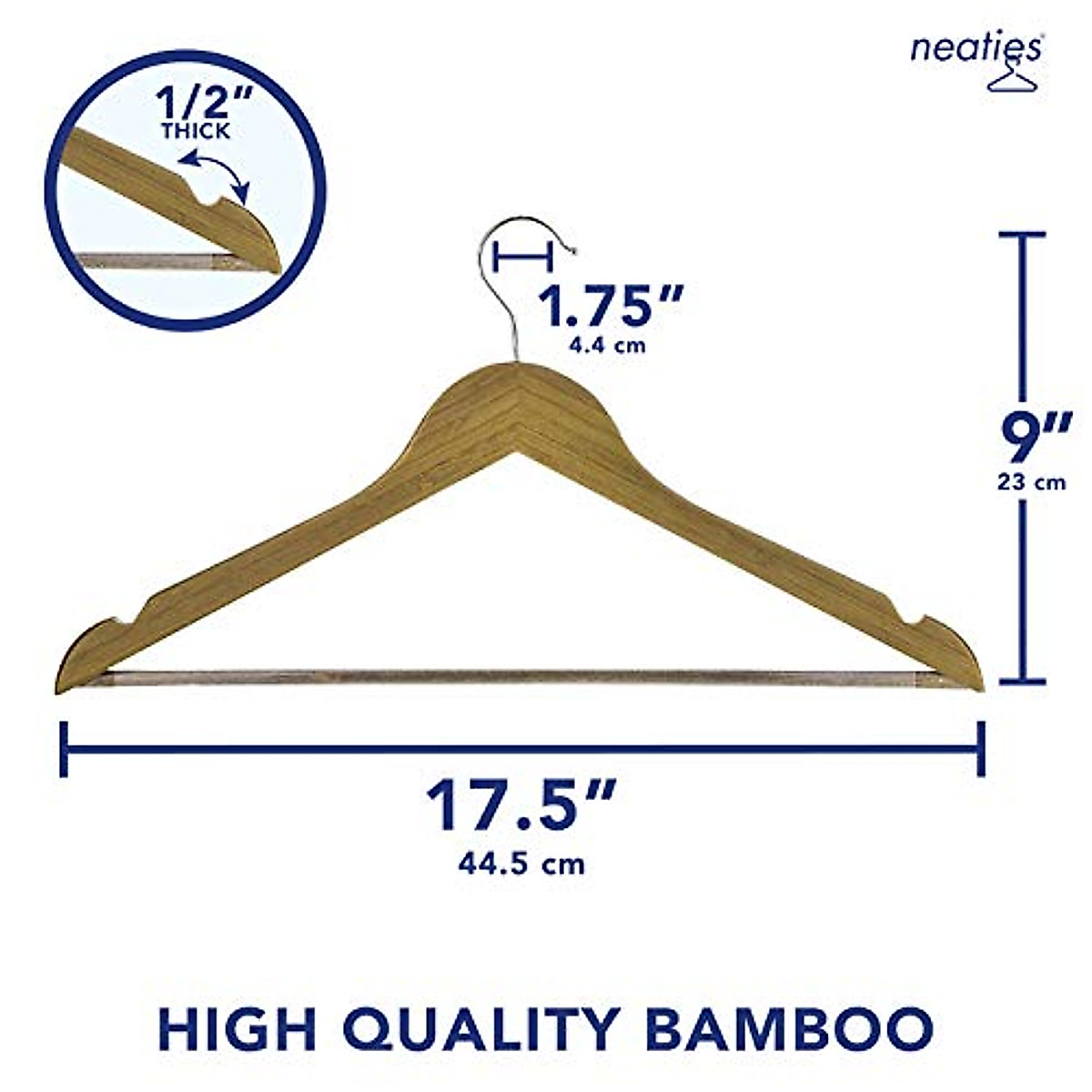 Neaties Bamboo Wood Hangers | Walnut Finish | with 360° Degree Swivel Hook & Smooth Cut Notches | 24Pack