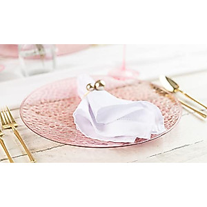 PLASTICPRO [Pink Hammered 8 Pack] 13'' Charger Plates Pink Hammered Plastic Heavy Duty Disposable Dinner Chargers Serveware Dishes Platters Tableware for Parties, Weddings & More