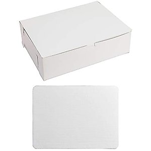 Made in USA Recycled White Kraft Cake Box & Rectangular Cake Boards (Pack of 5 – Front Loading)