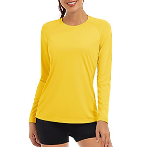 TACVASEN Womens Rash Guard Swim Tops UV Protection Long Sleeve Shirt Outdoors Performance T-Shirt Yellow L