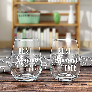 Best Mommy Ever Stemless Wine Glass, Funny Mom Wine Glass Gift for Mother’s Day 15Oz - Perfect Mom Gift for Mom New Mom from Husband Kids Son Daughter Friends, Unique Mom Gift for Birthday Christmas