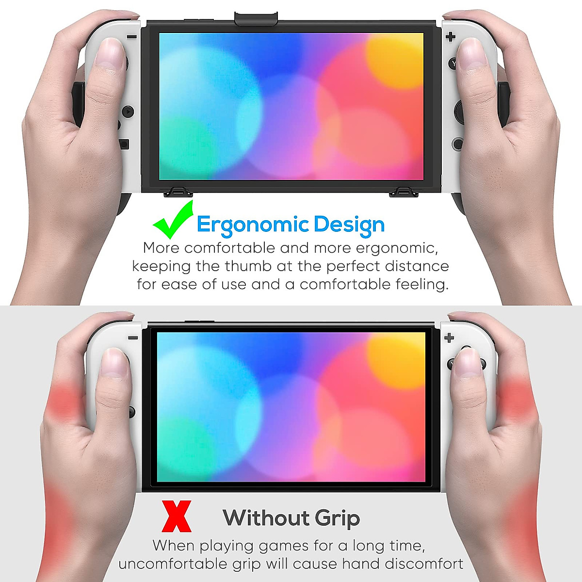 Switch OLED Grip Case Compatible with Nintendo Switch/ Switch OLED/ Switch Lite - Universal Hand Grip Accessories with Adjustable Stand/ 4 Game Slots, 8 Thump Caps for JoyCon & Switch Control, Black