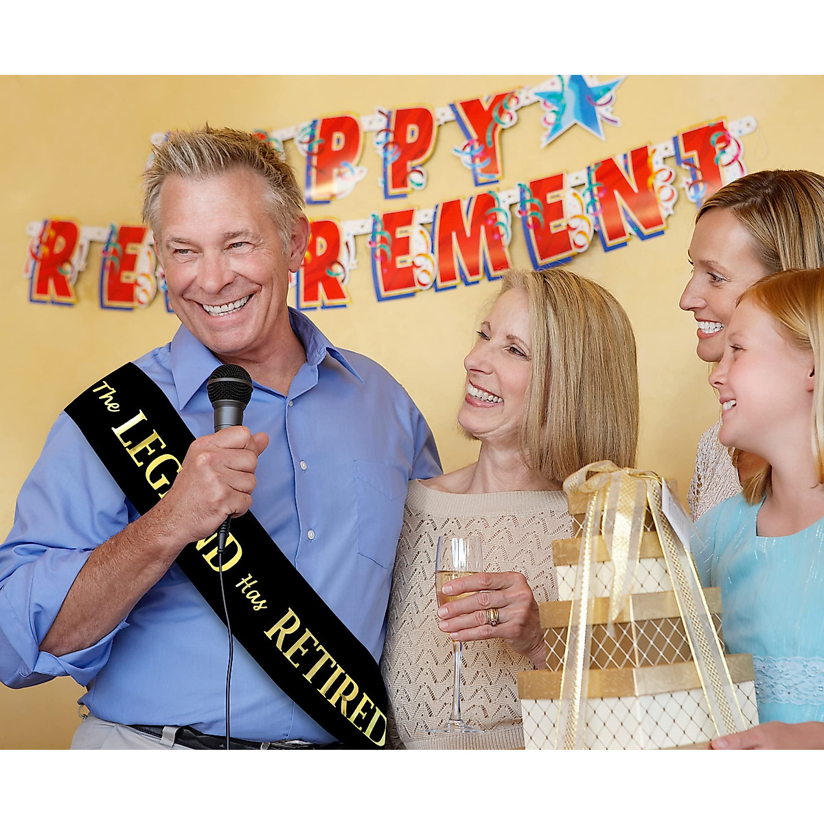 JPACO The Legend Has Retired Sash – Elegant Black and Gold Foil Legendary Sash for Both Women and Men & a Large Gold Safety Pin. Perfect for Retirement Parties