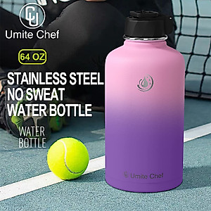 Umite Chef Stainless Steel Water Bottle with Straw, 64 OZ Wide Mouth Vacuum Insulated Sports Water Thermos Bottle with Leak-proof Wide Handle Straw Lid, Double Walled Flask Thermos Mug(Love-hate)