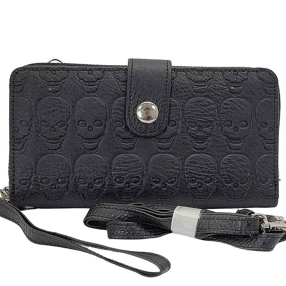 R2N fashions Rhinestone Skull Western Concealed Carry Handbag and wallet set (Black embossed)