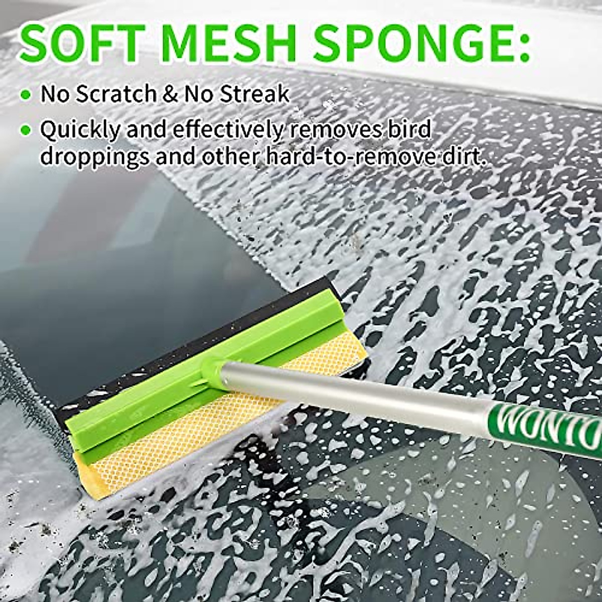 Wontolf 62'' Car Wash Brush with Long Handle Microfiber Car Wash Mop Mitt Kit Car Detailing Brush Cleaning Kit Windshield Squeegee Car Duster Cleaning Cloth for Cars RV Truck Boat 15PCS