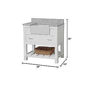 Charlotte 36-inch Farmhouse Bathroom Vanity (Carrara/White): Includes White Cabinet with Authentic Italian Carrara Marble Countertop and White Ceramic Apron Sink