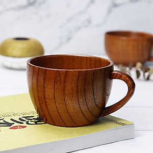 Buqoo Wooden Tea Cups, Coffee Mug Tea Cup Wood Drinking Cup Wine Mug Vintage Teacup Wooden Mug with Handle for Tea Milk Beer Water Juice (200 ML)