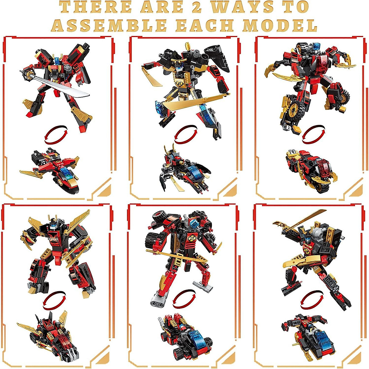 QLT QIAOLETONG 12 in 1 Transforming Mecha Robot Building Set,Mech Model Building Kit, 542 PCS Compatible with Lego Ninja Mech Warrior Cool Robots Toys Gift for Adults and Kids Boys 6 7 8 10+