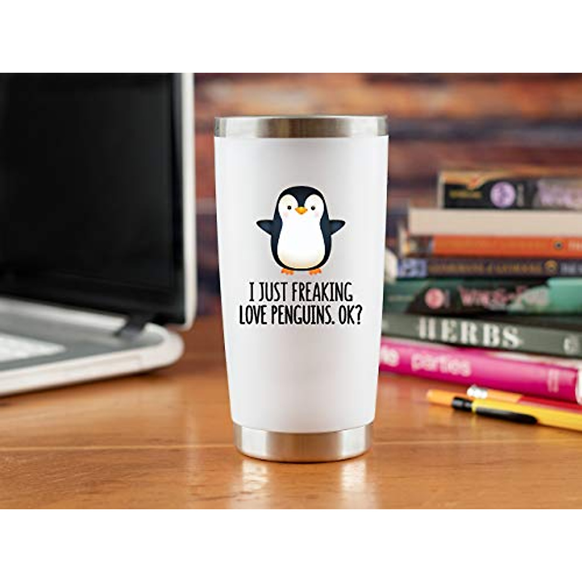 KLUBI Penguin Gifts Coffee Tumbler - Large 20oz Stainless Steel Tumbler - Gift Idea for Penguin Lovers, Women, Men