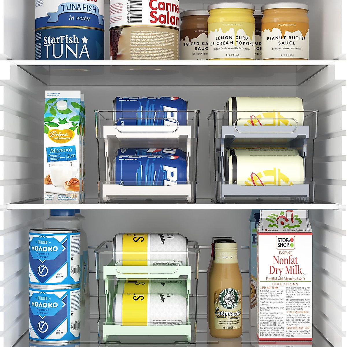 UDEAR Stackable Soda Can Dispenser Rolling Pop Cans Organizer for Refrigerator Fridge Storage for 8 Drink Cans,Grey