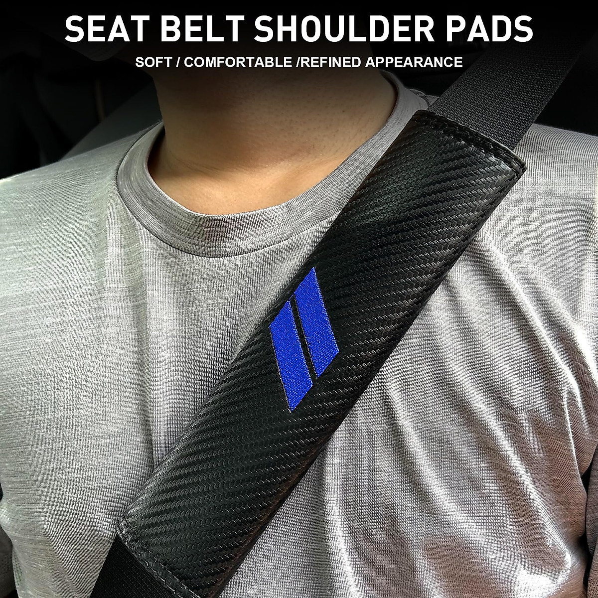 REMOCH for Challenger Seat Belt Covers for Charger Seat Belt Pads for Dodge Accessories Durango Journey Car Seatbelt Covers Leather Seatbelt Shoulder Strap Cushion (2 Pcs, Blue Stitches)