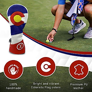 Pins & Aces Colorado Tribute Premium Golf Club Head Cover - Premium, Hand-Made Leather Headcover - CO Flag Styled, Tour Quality Golf Club Cover - Style & Customize Your Golf Bag (Utility Club)
