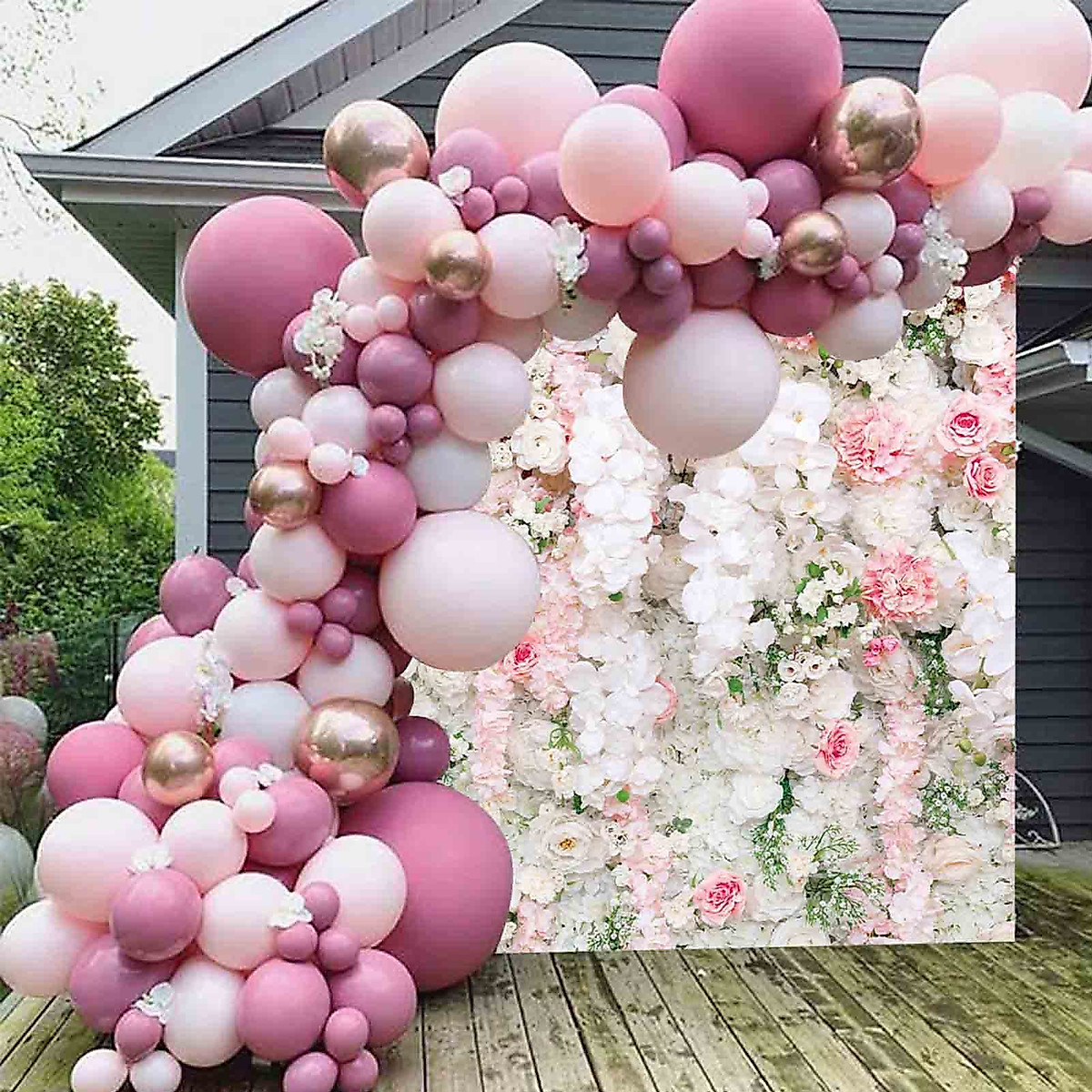 7X5FT Pink White Rose Flower Backdrop Party Bridal Shower Photoshoot Valentine's Day Mother's Day Wedding Anniversary Baby Shower Couple Shooting Background Cake Table Banner