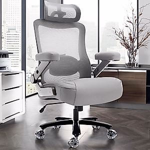 500lbs Big and Tall Office Chair- Heavy Duty Executive Computer Chair with 3D Flip Arms Large Wheels, Ergonomic Mesh High Back Desk Chair, Extra Wide Seat Adjustable Lumbar Support&Headrest