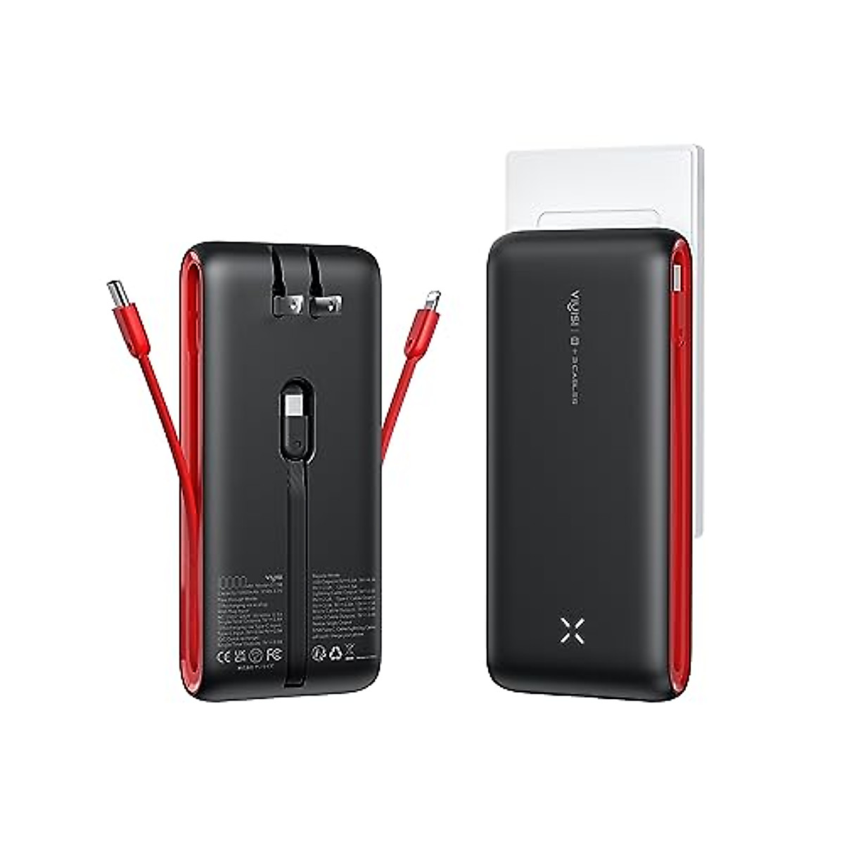 VIYISI Portable Charger with Built-in Cables, Fast Charging Power Bank with Wall Plug 10000mAh, USB C Battery Pack Compatible with iPhone 15/14/13/12/11, Samsung, Huawei, More USB-C Devices - Black