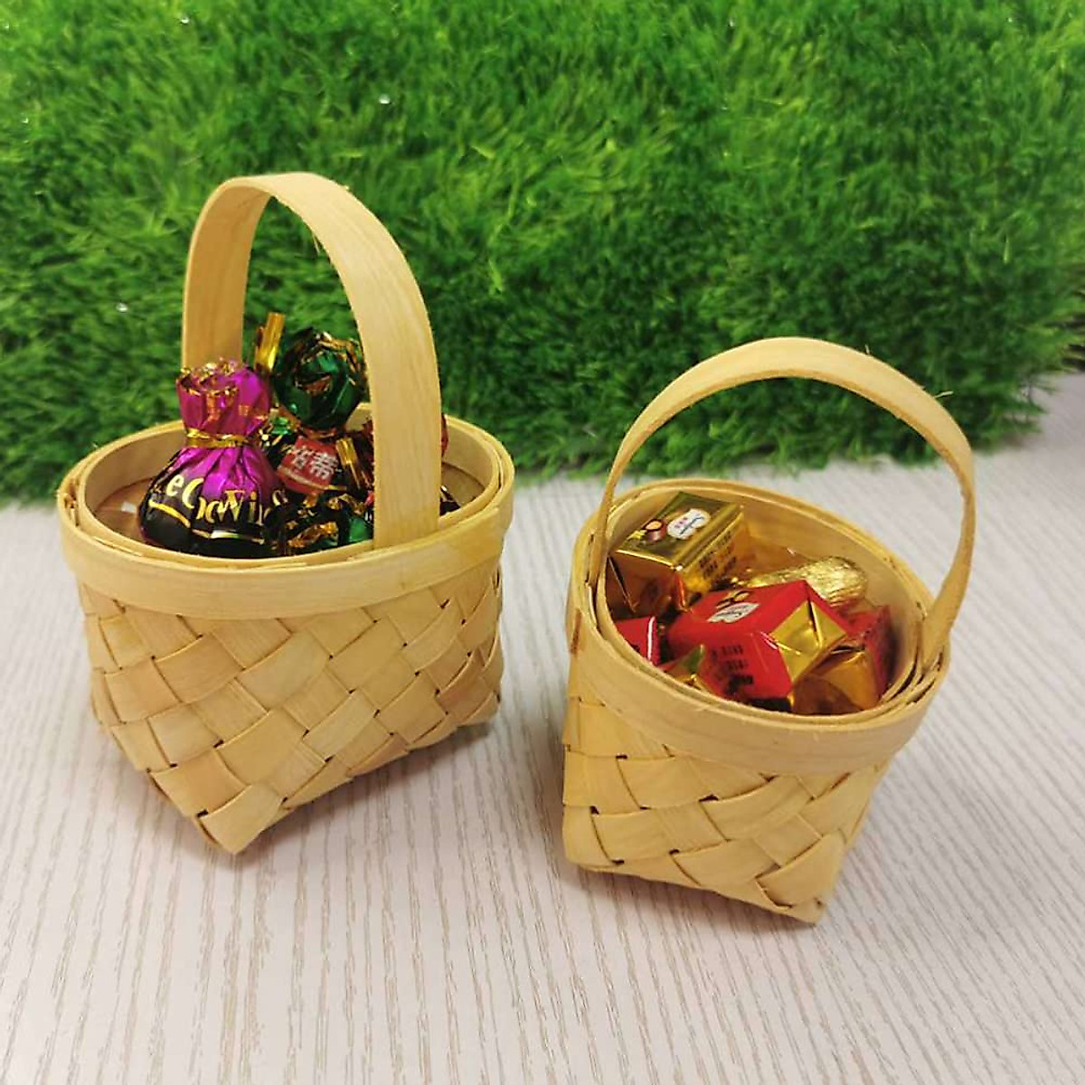 Hemoton 4pcs Candy Basket Small Basket Toys Snacks Containers for Kids Wooden Tray Rustic Decor Tiny Containers Snack Containers Small Craft Basket Child Mini Wood Chips Small Candies