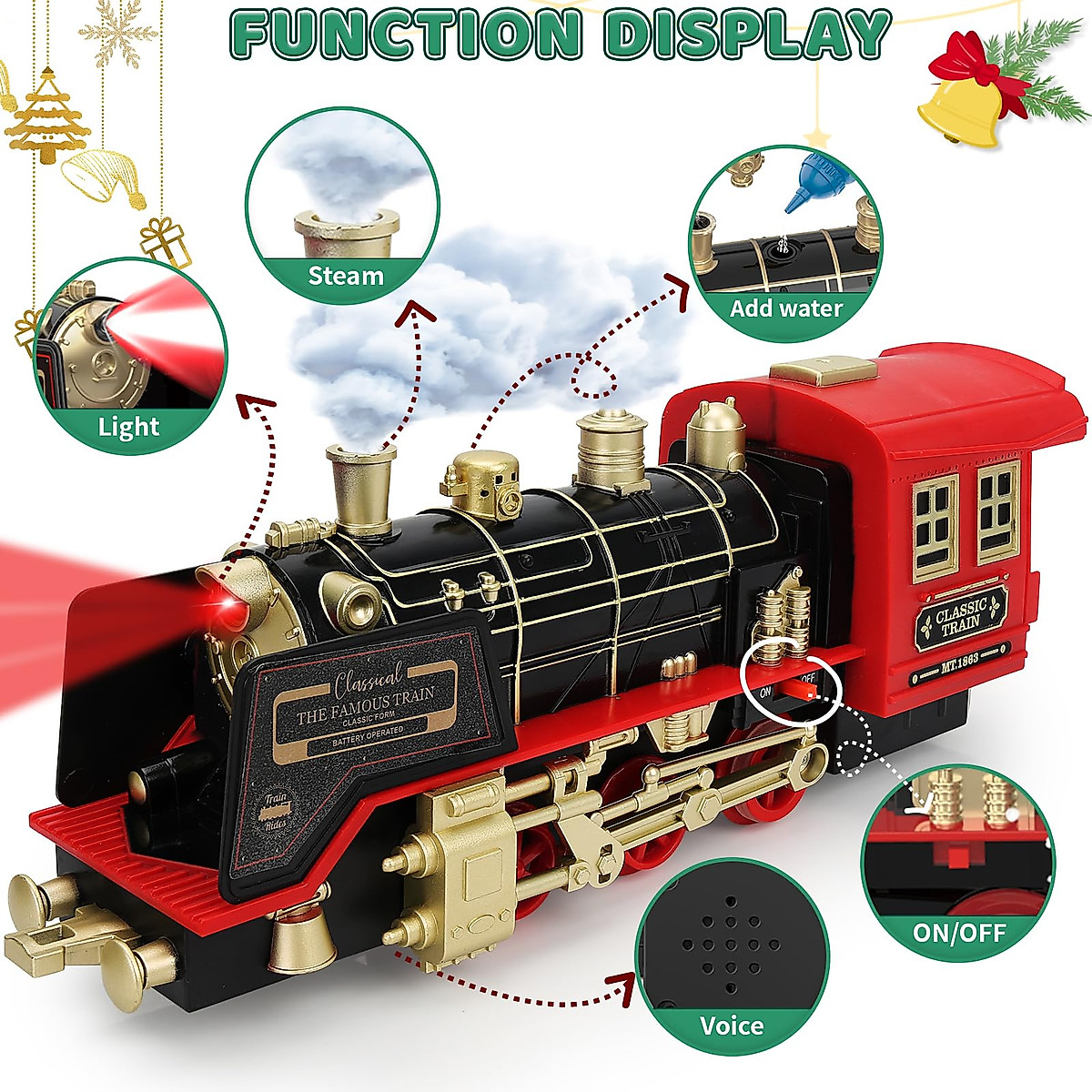 LZZAPJ Train Set for Boys 3-5,Electric Train Tracks Set for Toddlers 2-4 Year Old,Christmas Train Sets for Around The Tree with Smoke, Light & Sounds, Christmas Toy Gifts for Kids Girls Ages 4-8