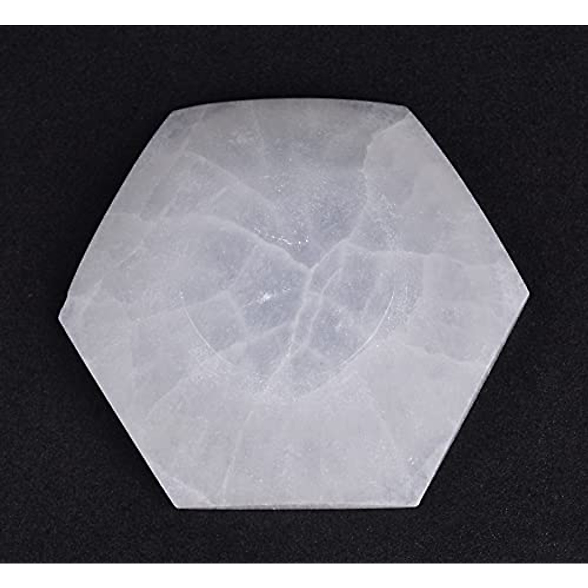 AMOYSTONE Natural Selenite Plate Selenite Bowl for Crystals Hexagon Selenite Dish 4" for Chakra Healing Crystals Collection Gift