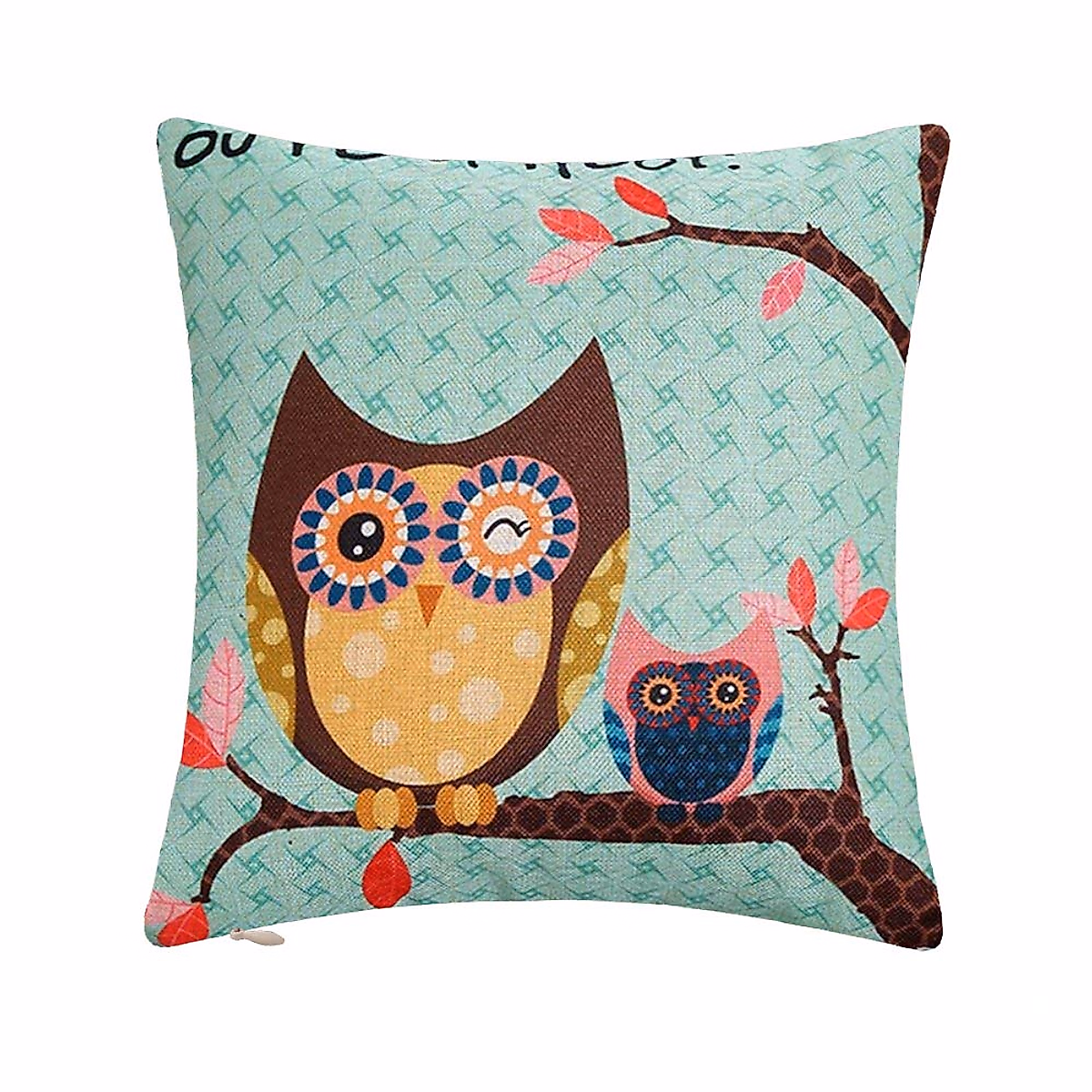 Bursonvic Cartoon Pattern Throw Pillow Case Cushion Cover Square Home Farmhouse/Modern Decorative Cotton Linen Pillowcase for Sofa/Bench/Couch (Owl Father-Son, 18" x 18")