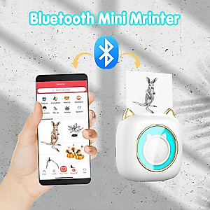 WOVTE Mini Sticker Printer, Portable Bluetooth Thermal Printer with 10 Rolls Thermal Paper, Smal Print Pod, Inkless Pocket Printer for iPhone & Android, Suitable for Notes Memo Kids Gift, White