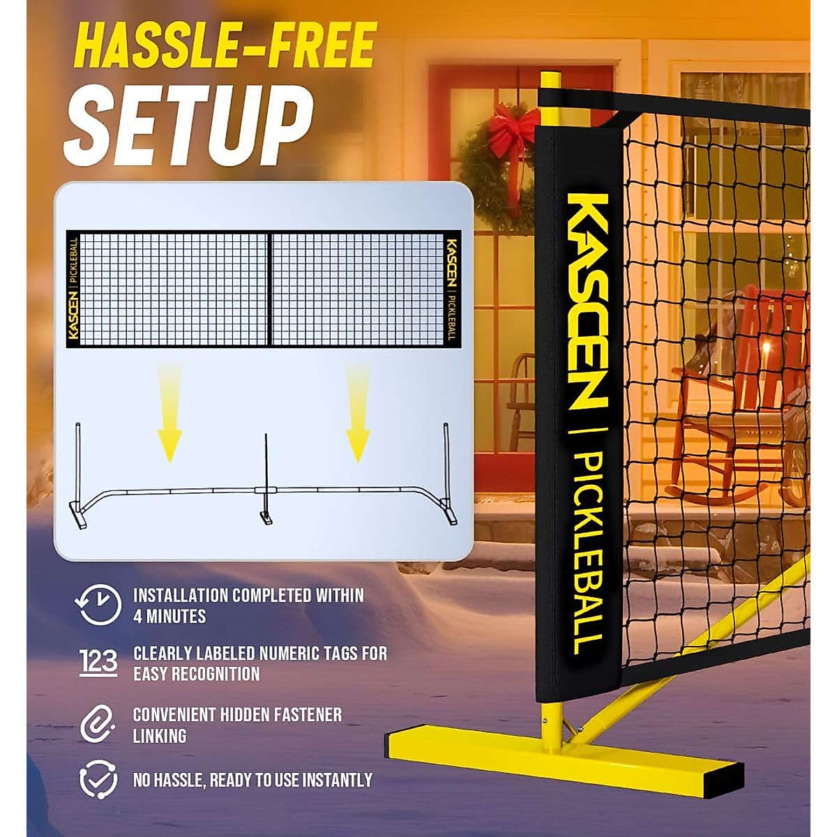 KASCEN Pickleball Net - Pickleball Net for Driveway, 22FT USAPA Portable Pickleball Set with Net, Pickle Ball Net with 4 Pickleballs & Carry Bag, Pickle Ball Net for Outdoor Indoor Court Backyard