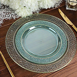 20 Pcs of BLUE 7.5" Round Salad PLATES GOLD Trim Party Wedding Supplies