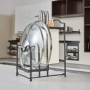 ShiSyan Pan Lid Holder Multifunction Kitchen Countertop Rack Pan Rack Holder Cutting Board Pot & Pan Racks (Color : Black, Size : 18.5×22.5×32.5cm) Kitchen Drain Rack