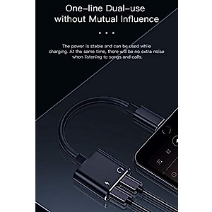 KUULAA iPhone Adapter Dual 2-1 for iPhone 7/7 Plus/ 8/8 Plus/X/XS/11 Pro Max, 2-in-1 Splitter Adapter/Cable for iPhone Audio/Headphone and Charger, Remote Control & Telephone Call Supported (Black)