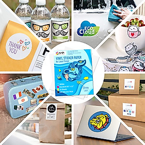 Printable Vinyl Sticker Paper for Laser Printer - Glossy White - 15 Self-Adhesive Sheets - Waterproof Decal Paper - Standard Letter Size 8.5"x11"