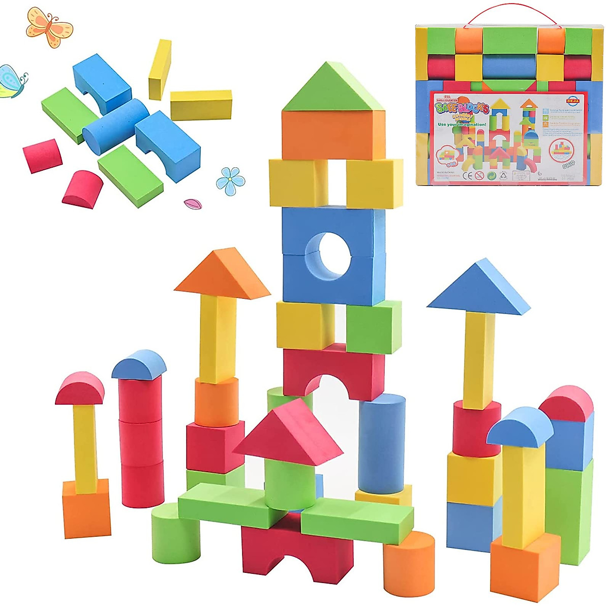 Grarg Foam Bath Blocks Toys for Toddlers 3-5,Non-Toxic & BPA Free Soft Stacking Baby Building Blocks Toys Gift for 3 4 5 Years Old Girls Boys Educational(38 PCS)