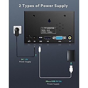 Eyoyo 5 inch Monitor, 800x480 Mini TFT LCD Screen Small Camera Video Monitor 1/4 Screw Hole with HD/VGA/AV Video Input for Car PC DVD DVR CCD DSLR-140° Wide Angle Metal Housing