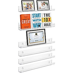 Sorbus Acrylic Shelves Wall Ledge Floating Kids Bookshelf Organizer, Clear Invisible Display, for Books, Figurine, Nail Polish Picture Frame Storage, Wall Mounted Shelves for Bathroom, Nail Salon