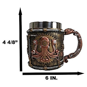 Ebros Brazen Steampunk Kraken Octopus Cyborg With Sculpted Robotic Gearwork Valves And Pipelines Beverage Drinkware Serveware Decorative Accent (Drinking Mug Cup)