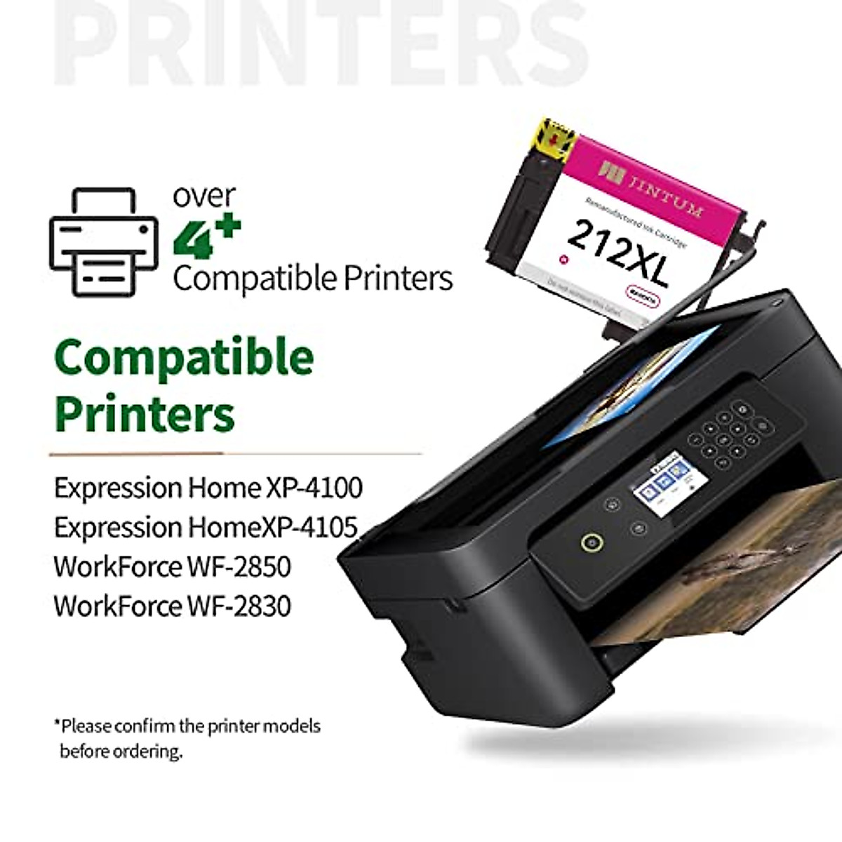 JINTUM 212XL Ink Cartridges Remanufactured Epson 212XL Ink Cartridges for Epson 212XL T212XL for Expression Home XP-4100 XP-4105 Workforce WF-2850 WF-2830 Printer (5-Pack)