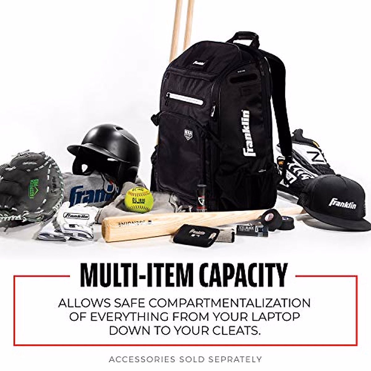 Franklin Sports Fastpitch Softball Bat Bag - USA Traveler Elite Bat Backpack - Girls + Women's Equipment Batpack - Fits Helmets, Cleats + (2) Bats - Black