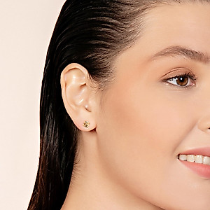 Jewelili Solitaire Stud Earrings in 10K Yellow Gold with 6MM Round Cut Champagne Cubic Zirconia