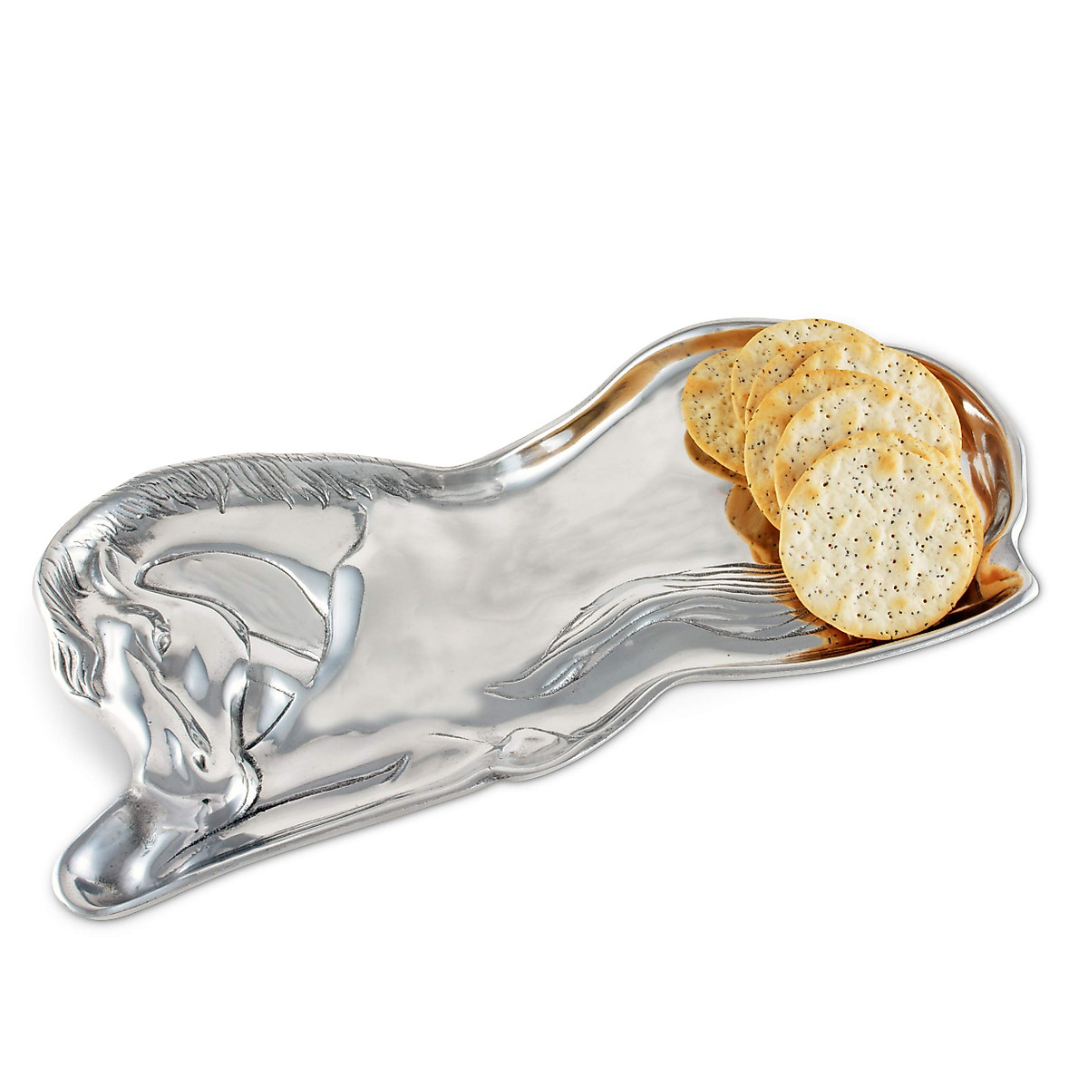 Arthur Court Aluminum Horse Figural Tray, 12 x 6 Inches, Equestrian-Themed with Detailed Mane Design, Food-Safe and Versatile Serving Platter