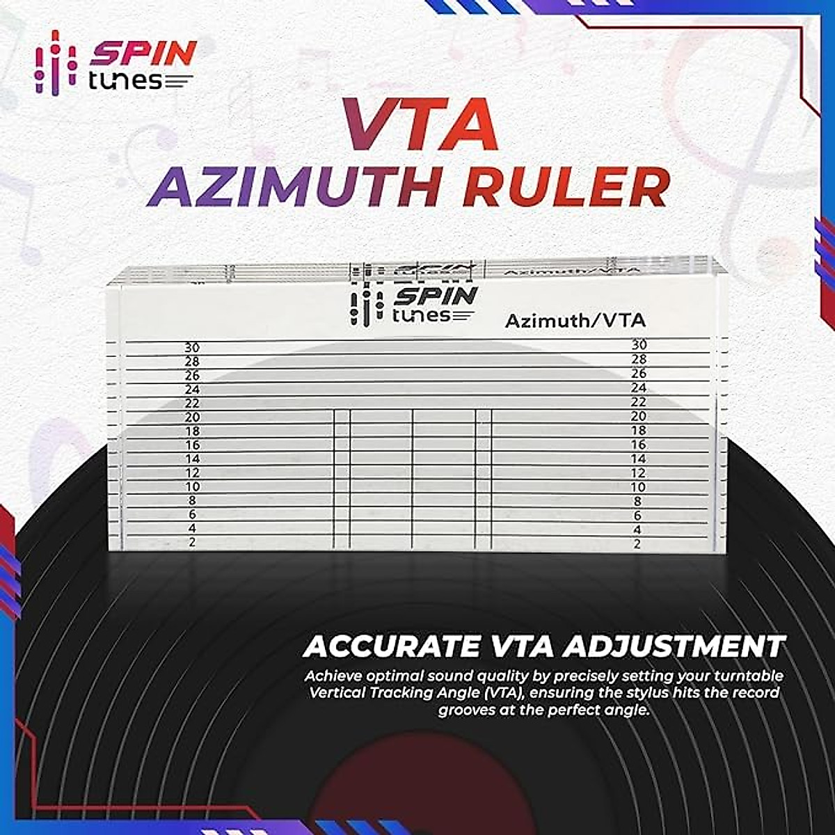 Turntable Azimuth Cartridge Alignment Protractor Set - Vinyl Record Player VTA Azimuth Ruler and Turntable Phono Cartridge Stylus Alignment Protractor