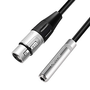 Devinal XLR Female to 1/4" Female calbe, 3 Pin Female to 6.35mm Socket Audio Cord, XLR Jack to TS/TRS Quarter inch Adapter Connector Converter Metal Construction 10FT 3 Meters