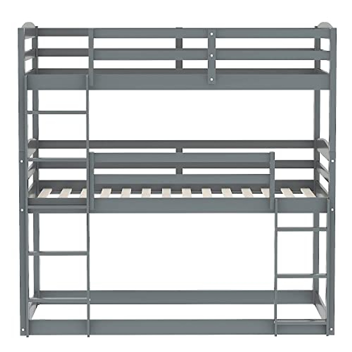 PPHome Twin Over Twin Over Twin Triple Bunk Bed, Bed Frame with Full-Length Guardrail, Space-Saving Design, Built-in Ladder & Solid Slat Support for Kids Teens Bedroom, No Box Spring Needed, Grey