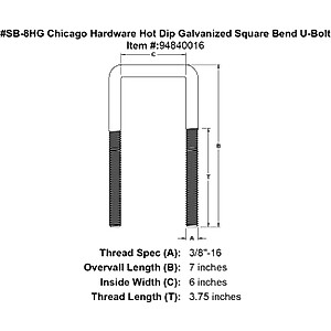 Chicago Hardware, 53440 6, U-Bolt, Square, Low Steel, 3/8-16