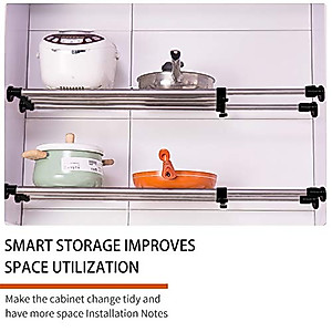 Hershii Adjustable Closet Tension Shelf Expandable Cabinet Hanging Rod Metal Storage Rack Organizer DIY Divider Separator for Wardrobe Cupboard Kitchen Bathroom, Black, 32.28-46.06inches