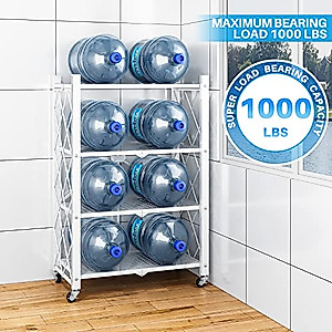 YKLSLH 4-Tier Collapsible Shelves Heavy Duty Folding Shelves Storage Rack with Wheels Portable Storage Shelving Unit for Garage Kitchen Holds up to 1000 lbs Capacity, White