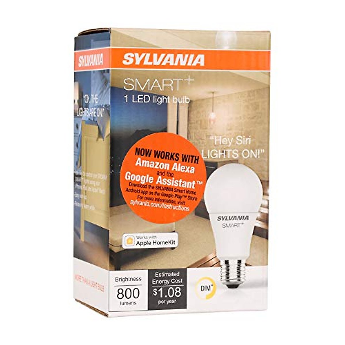 SYLVANIA SMART+ Bluetooth Soft White A19 LED Bulb, Compatible with Alexa, Apple HomeKit and Google Assistant, 1 pack