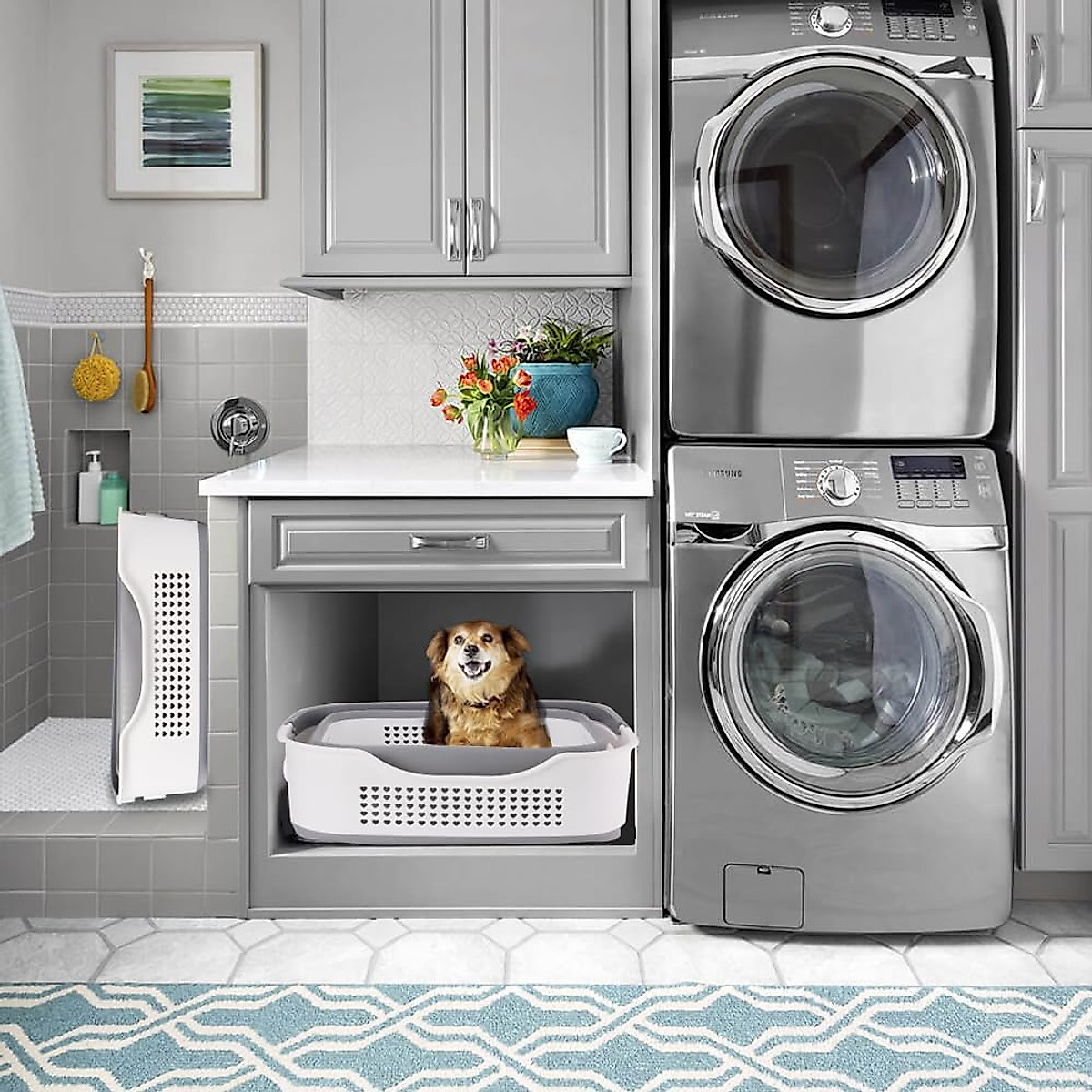 JOSUCLEN Collapsible Laundry Basket Plastic, 35L Foldable Laundry Basket for Small Spaces, Plastic Laundry Hamper with Handles, Pop up Laundry Basket Organizer Container（Gray）