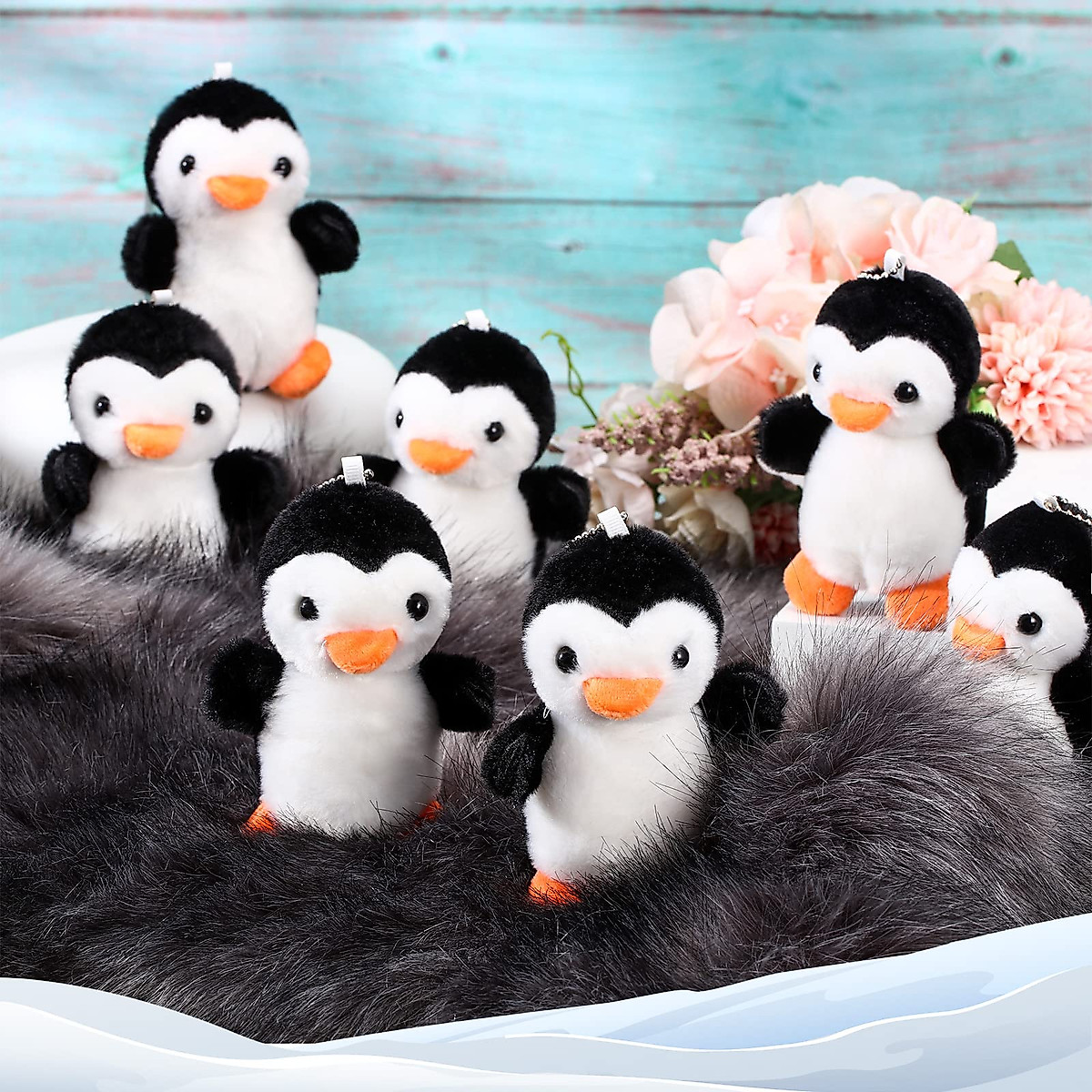 Skylety 8 Pcs Penguin Plush Keychain 4 Inch Stuffed Animal Bulk Small Hanging Stuffed Penguin Doll Mini Soft Companions Gift Present Party Favors for Kid Birthday Decoration(Black)