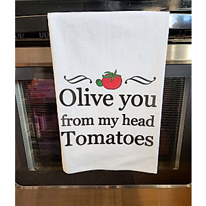 Olive you from my head tomatoes printed tea towel Handmade