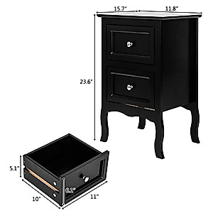 FFNUM Bedside Table Nightstand 2-Tier, Country Style Bedside Cabinet with 2 Drawers for Living Room and Bedroom- (Black) Night Stand