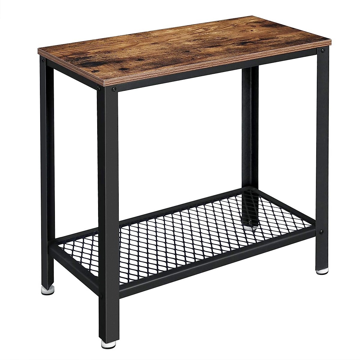 VASAGLE 2-Tier Narrow Side End Table for Couch, Rustic Sofa Printer Table with Mesh Shelf for Bedroom, Fish Tank Stand for Home, Office, Rustic Brown and Black